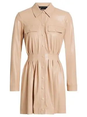 Alice + Olivia Malina Pleated Mini Shirt Dress - Sand