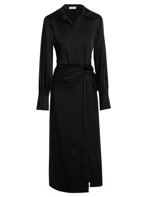 Simkhai Samba Wrap-effect Satin-crepe Midi Shirt Dress - Black