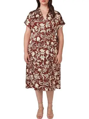 ESTELLE Solana Printed Faux Wrap Midi Dress - Print