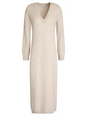 Brunello Cucinelli Bead-embellished Cable-knit Midi Dress - Ecru