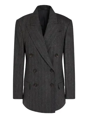 Brunello Cucinelli Double-breasted Metallic Pinstriped Twill Blazer - Dark Gray