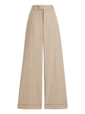 Brunello Cucinelli Brunello Cucinelli Herringbone Tweed Wide-Leg Pants Beige