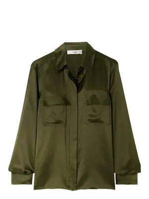 FRAME Frayed Silk-charmeuse Shirt - Green