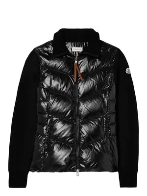 Moncler Appliquéd Wool And Quilted Shell Down Jacket - Black