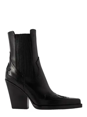 Paris Texas Dallas Embroidered Leather Ankle Boots - Black