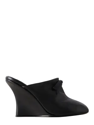 Marie Adam-Leenaerdt Bow-embellished Leather Wedge Mules - Black