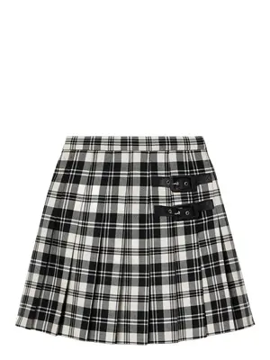 Alessandra Rich Leather-trimmed Pleated Checked Mini Skirt - Multi