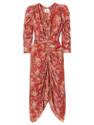 Isabel Marant Nemil Gathered Devoré-chiffon Silk-blend Midi Dress - Red