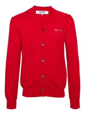 Play Comme Des Garcon Double-heart Wool Cardigan - Red