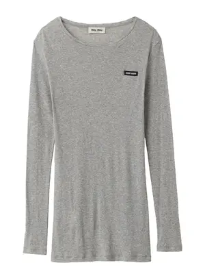 Miu Miu Ribbed Knit Jersey Mini Dress - Grey