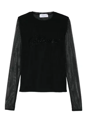Blumarine Rhinestone Logo T-shirt - Black