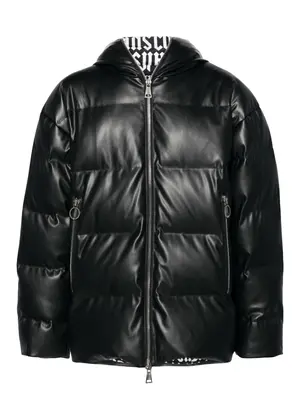 Versace Faux Leather Hooded Down Coat - Black