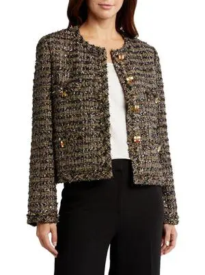 St. John Metallic Eyelash Tweed Jacket - Cypress Multi