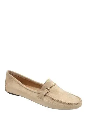 PATRICIA GREEN Caroline Moc Toe Bit Loafer - Gold Suede