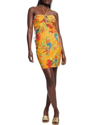 Guess Tina Eyelet Halter Mini Dress - Parrot Paradise Print