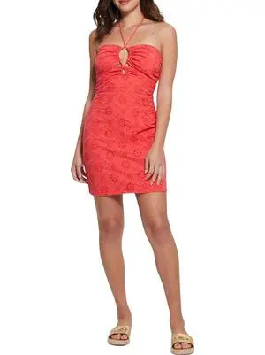 Guess Tina Eyelet Halter Mini Dress - Portenho Pink