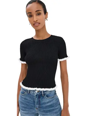 English Factory Ruffle Detailed Knit Top - Black/white