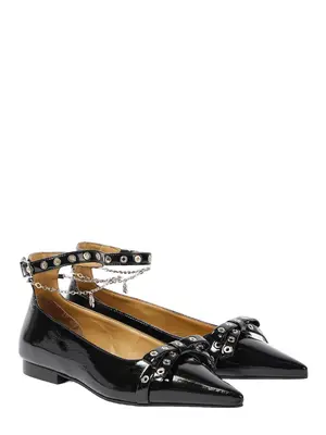 GANNI Eyelets Jewel Faux Leather Ballet Flats - Black