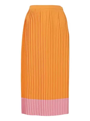 Dries Van Noten Colorblocked Pleated Midi Skirt - Orange