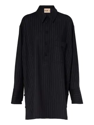 PLAN C Plan C Pinstripe Wool-Blend Shirt