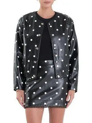 English Factory Polka Dot Faux Leather Jacket - Black/white