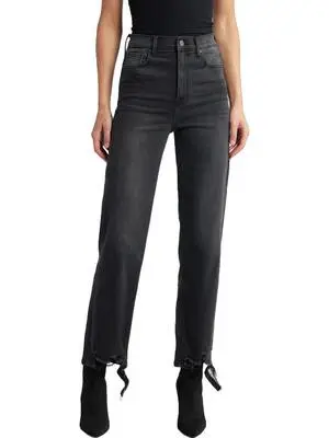 HIDDEN JEANS Destroyed Hem Straight Leg Jeans - Black