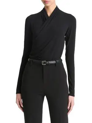 Vince Knit Wrap Top - Black