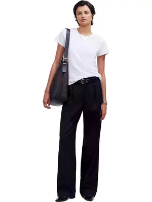 Madewell Slouchy Straight Pleated Trousers - True Black