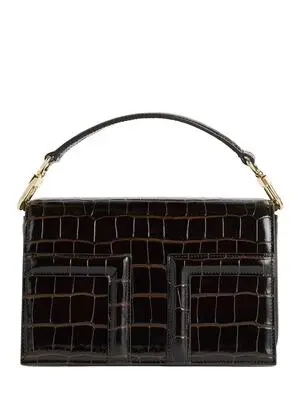 TOTÊME TOTEME Mini T-Flap Croco-Embossed Bag Dark Brown