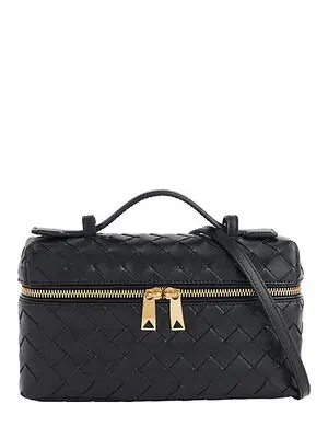 Bottega Veneta Vanity Leather Crossbody Bag - Black-gold