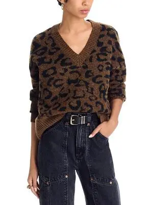 Aqua Aqua Leopard Print V-Neck Sweater Bronze