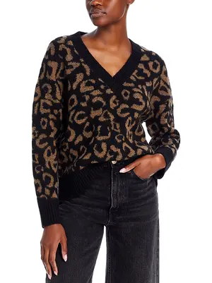 Aqua Aqua Leopard Print V-Neck Sweater Mocha