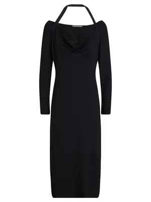 Alberta Ferretti Lace-trimmed Ribbed Jersey Halterneck Midi Dress - Black