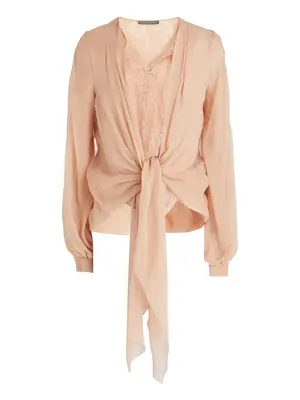 Alberta Ferretti Tie-front Layered Blouse - Blush