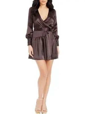 Dress The Population Darla Satin Mini Dress - Mocha