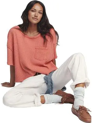 PILCRO Waffle Tee - Bright Coral Rose