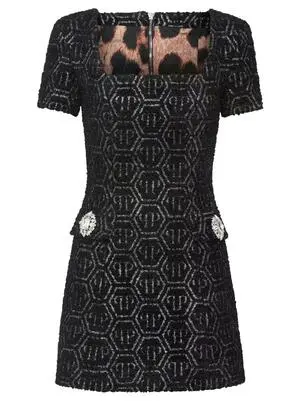 Philipp Plein Monogram Tweed Mini Dress - Black