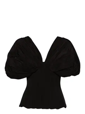 RHEA COSTA Ruched Taffeta Top - Black