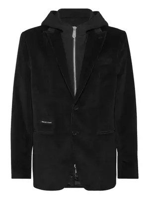 Philipp Plein Hooded Velvet Blazer - Black