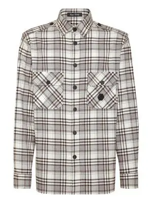 Philipp Plein Skull&bones-print Checked Shirt - Neutrals