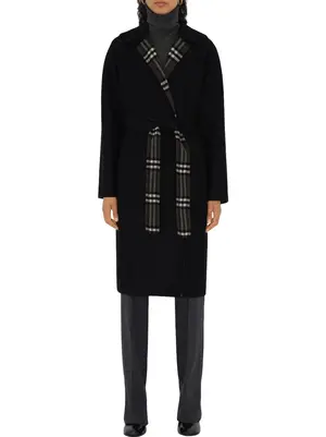 Burberry Reversible Check Wool Wrap Coat - Black