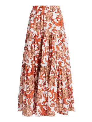 LA DOUBLEJ La DoubleJ Floral-Print Tiered Skirt