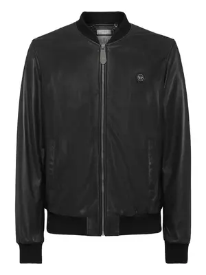 Philipp Plein Philipp Plein Leather Jacket With Logo Patch Black