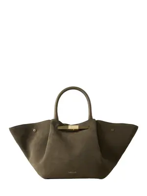 DEMELLIER Leather-Trimmed Suede Tote Green