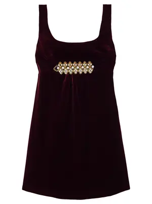 La DoubleJ Ella Embellished Cotton-velvet Mini Dress - Burgundy