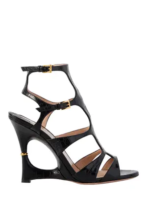 TOM FORD Paradis Croc-effect Leather Wedge Sandals - Black