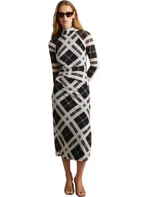 REISS Darla Checked Midi Dress - Black/ivory
