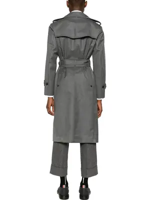 Thom Browne Wool Twill Double-breasted Trench Coat - Grey