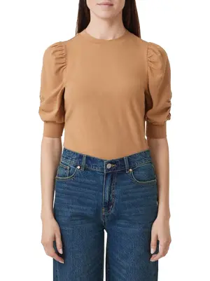 Habitual Habitual Gathered Sleeve Knit Top Tobacco