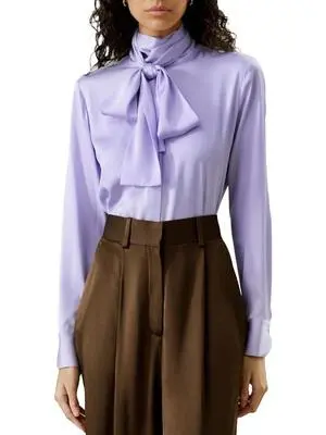 Lilysilk Silk Turtleneck Blouse With Ribbon - Lilac